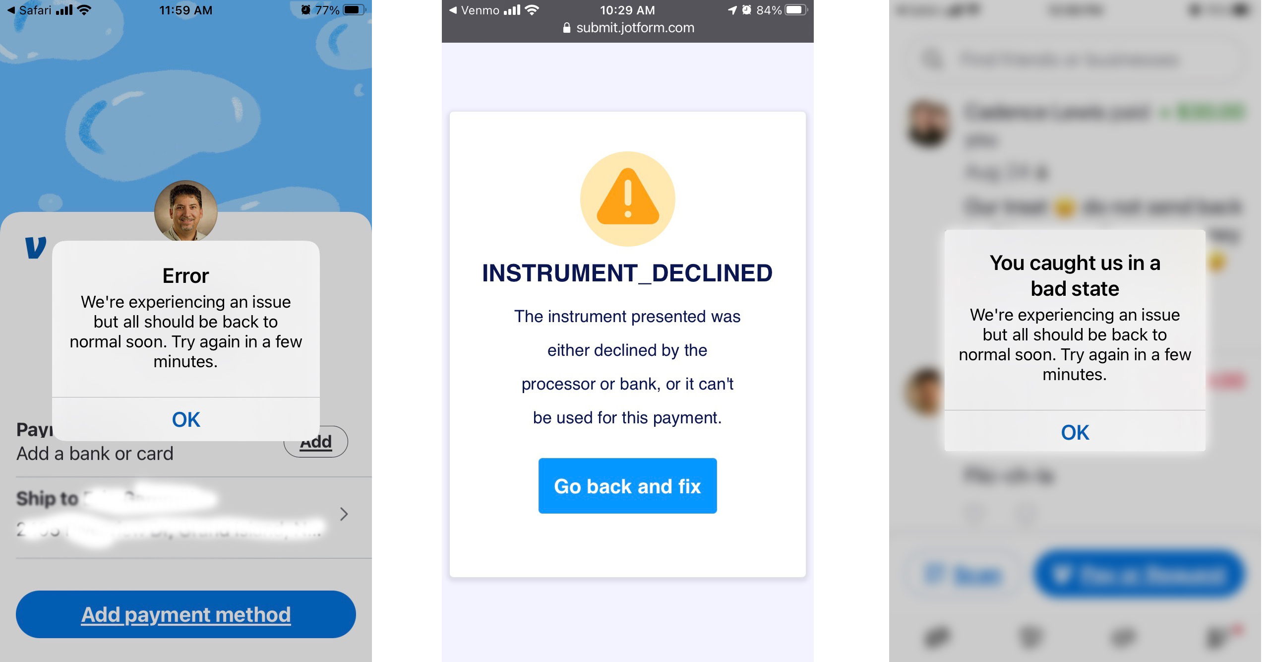 Venmo Errors I Am Getting Differnt Venmo Errors With Jotform PayPal Venmo Errors I Am Getting Differnt Venmo Errors With Jotform PayPal